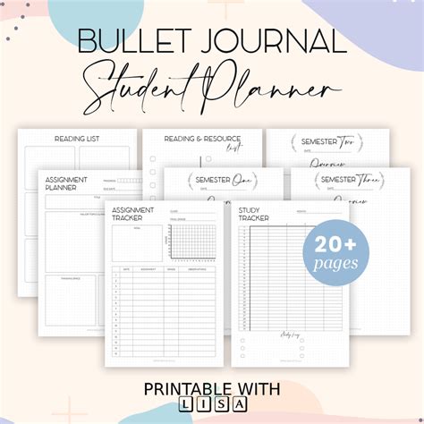 Bullet Journal Student Planner Printable Bujo For Study And Grades