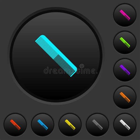 Simple Comb Dark Push Buttons With Color Icons Stock Vector