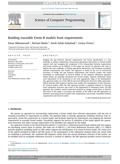 Pdf Building Traceable Event B Models From Requirements