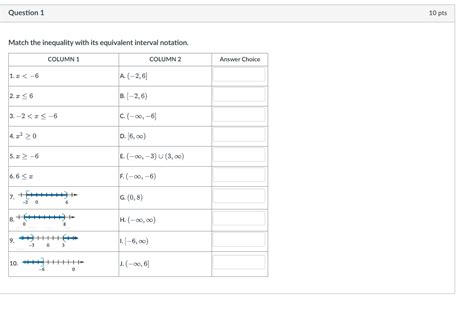 Solved Match The Inequality With Its Equivalent Interval