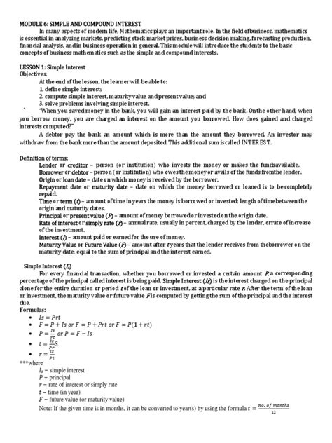 Grade 11 Math Mod 6 Pdf Interest Compound Interest