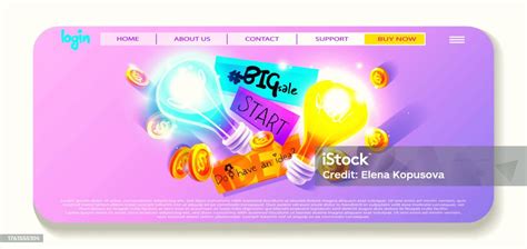 만화 스타일의 창의적인 큰 할인 추상적인 색상 배경에 동기 부여 스티커와 금화가 있는 전구를 태우고 있습니다 텍스트를 위한 장소가 있는 세련된 웹 템플릿입니다 1위에 대한