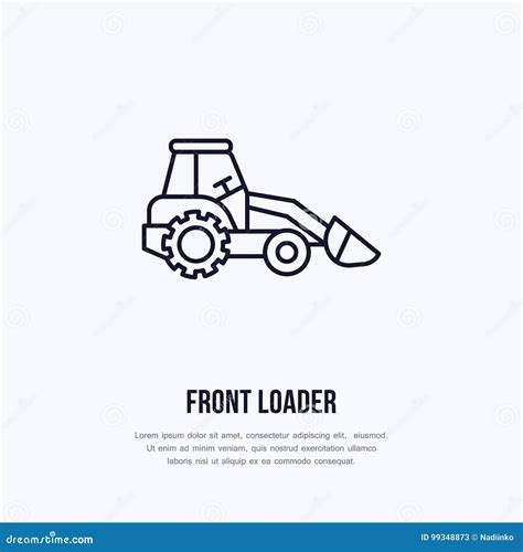 Front Loader Vector Flat Line Icon Transportation Logo Stock Vector