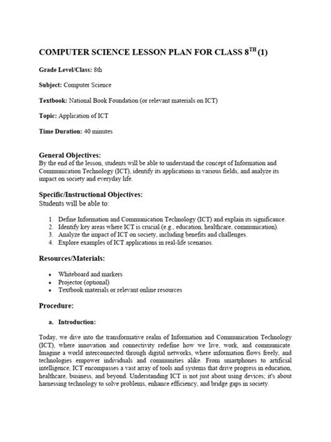 Computer Science Lesson Plan For Class 8th Pdf Cybercrime Educational Technology