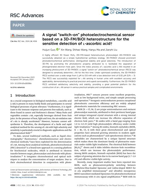 Pdf A Signal Switch On” Photoelectrochemical Sensor Based On A 3d Fmbioi Heterostructure For