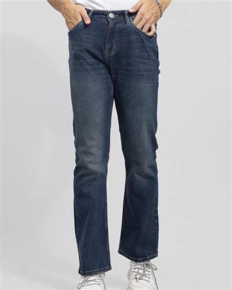 Buy Mens Blue Washed Bootcut Jeans Online At Bewakoof