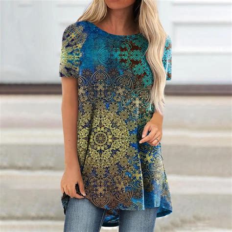 Купити Жіноча жіноча футболка з геометричним принтом з коротким рукавом базова вінтажна сорочка