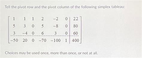 Solved Tell The Pivot Row And The Pivot Column Of The Chegg Com