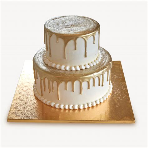 Online Cake Order White And Gold Two Tier Drip Cake 13drip Michael