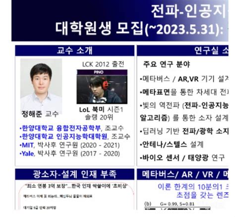 Lck 출전 경력이 있는 한양대 공대 교수 인스티즈 Instiz 이슈 카테고리