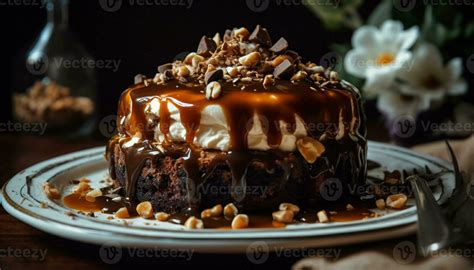 Indulgent Chocolate Hazelnut Cake With Creamy Icing And Fresh Fruit
