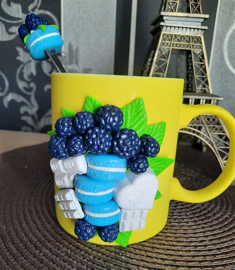 Tasse Becher Mit Teelöffeldeko Aus Fimo Polymer Claydekorierte Becher