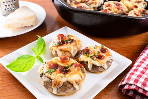 Pepperoni Pizza Stuffed Garlic Butter Mushrooms For The Love Of Cooking