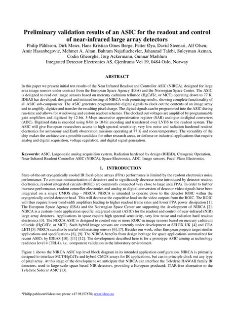 Pdf Preliminary Validation Results Of An Asic For The Readout And Control Of Near Infrared