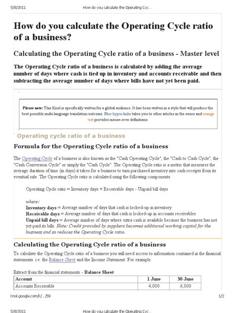 How Do You Calculate The Operating Cycle Ratio Of A Business A Knol By Nowmaster Accounting