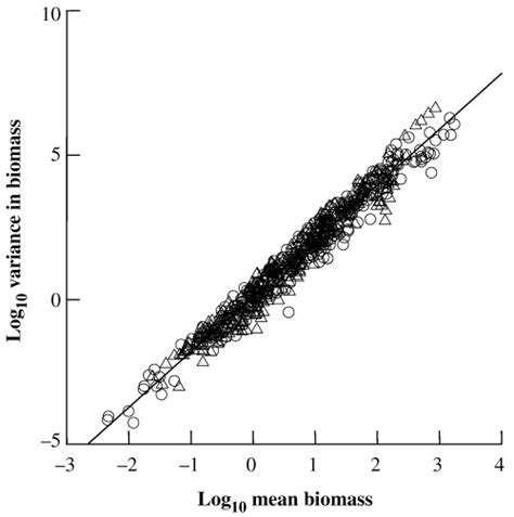 Loglog Plot Of Temporal Variance In Biomasses Of Individual Species In Download Scientific