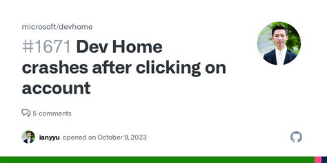 dev home crashes after clicking on account · issue 1671 · microsoft