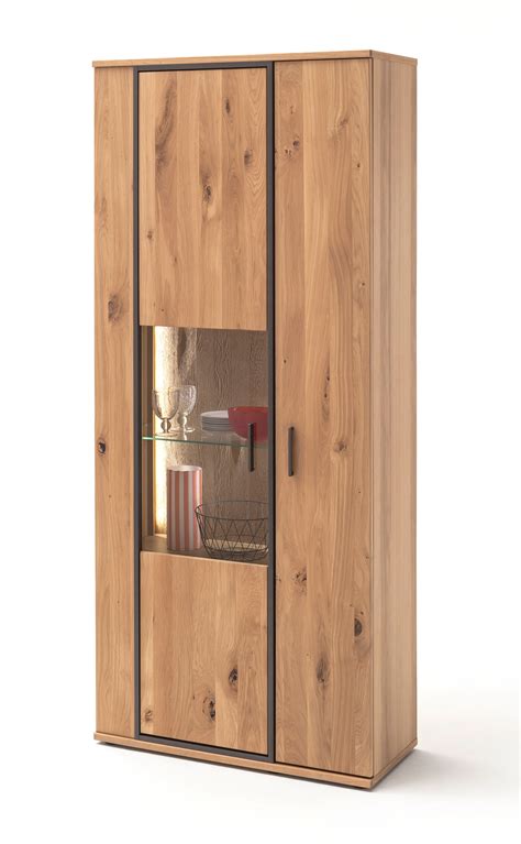 Vitrine Conor 4 Asteiche Bianco Teilmassiv 90x209x37 Cm Glasvitrine Led
