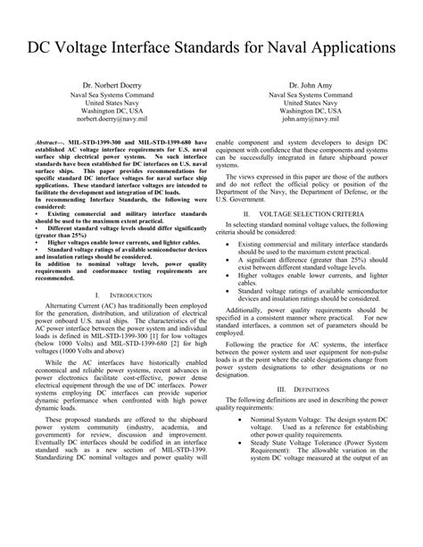 Pdf Dc Voltage Interface Standards For Naval Applications