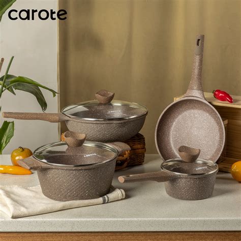 Carote Granit Cokelat Antilengket Peralatan Masak Dapur 7pcs Untuk