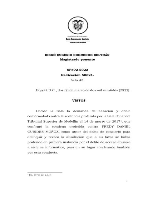 Sentencia De Corte Suprema De Justicia Sala De Casación Penal Nº