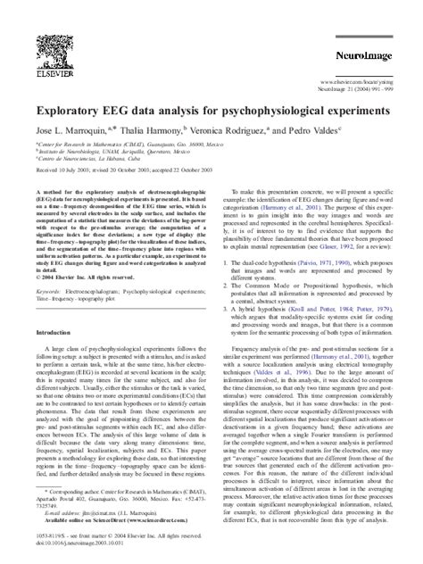 Pdf Exploratory Eeg Data Analysis For Psychophysiological Experiments