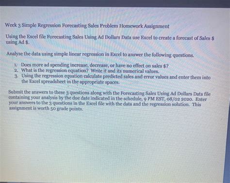 Solved Week 3 Simple Regression Forecasting Sales Problem