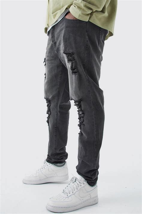 Plus Skinny Jeans With All Over Rips Boohoo Usa
