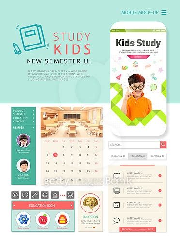 모바일템플릿 Ui Kit 교육 주제 학교 학생 한국인 어린이 인간의나이 초등학생 Jv11021739