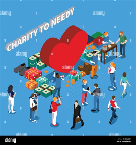 Colored Volunteer Charity People Isometric Concept With Charity To