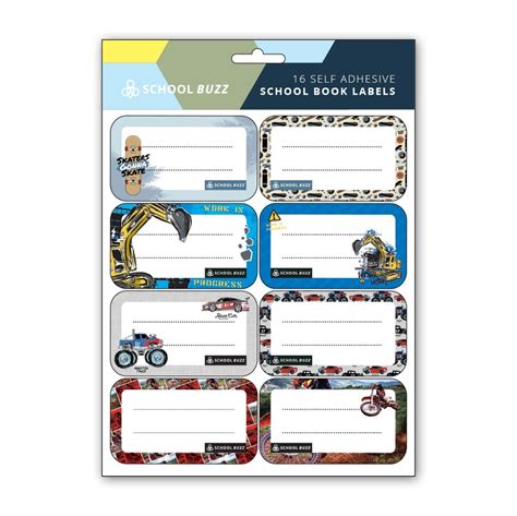 Name Labels 16x23cm Boy Assorted Designs Pack Of 12 School Buzz