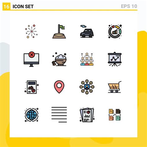 Stock Vector Icon Pack Of 16 Line Signs And Symbols For Sales Analytics Flag Vehicle Car