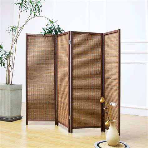 Furnnylane 4 Panel Short Room Divider Screenbrown