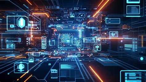 futuristic server room processing big data with holographic interface
