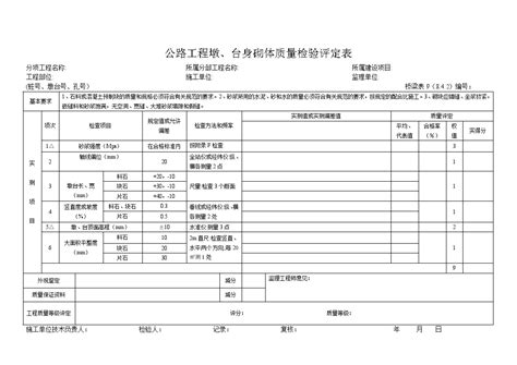 桥梁表9 公路工程墩台身砌体质量检验评定表doc路桥工程土木在线