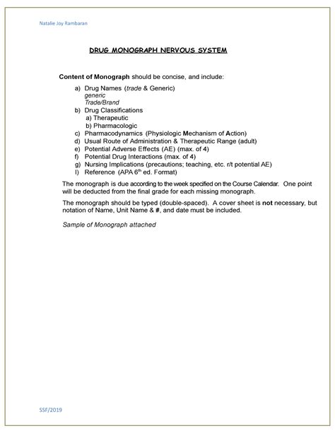 Drug Monograph 2 Cns Nervous System Final Draft Drug Monograph