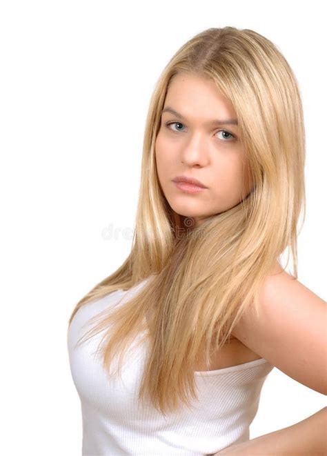 Pretty Blond Girl Posing On White Background Stock Image Image Of