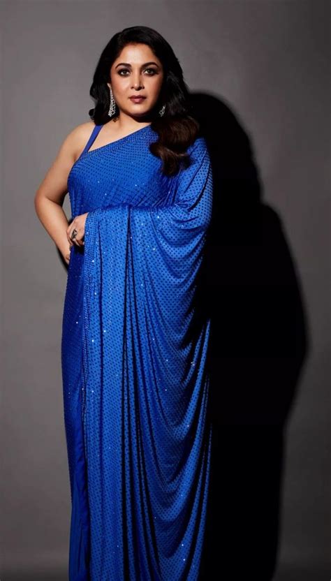 Ramya Krishnan Sparkles In A Blue Crystal Studded Saree