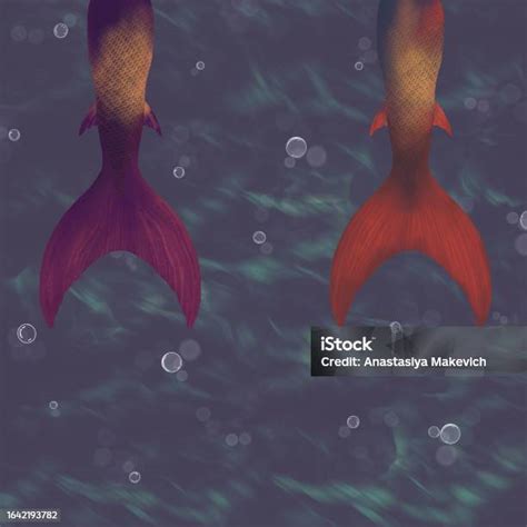 거품이 있는 어두운 바닷물에 인어 꼬리 워터 파크 워터 파티 할로윈 브로셔 물고기 꼬리 바다 거품 직물을 위한 파도를 가진 마술 귀여운 본 어두운 색에 대한 스톡 벡터 아트