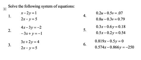 Solved Solve The Following System Of Equations X 2y 1 1