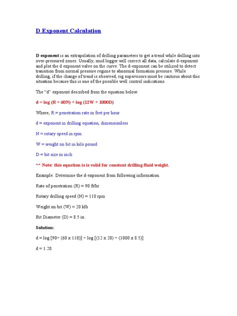 D Exponent Calculation Pdf