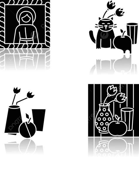 Set Of Black Glyph Icons For Art Movements With Drop Shadows Vector