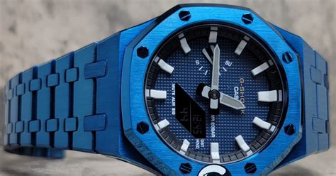 Casioak Mod Casio G Shock Royal Oak Custom Mens Luxury Watches 44mm Ga2100 Navy Blue Waffle