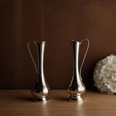 Vintage Silver Plated Bud Vases Set Of 2 · Slim Handle Vases · Mid