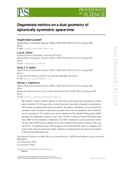 Pdf Degenerate Metrics On A Dual Geometry Of Spherically Symmetric