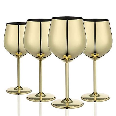 Wotor 18oz Gold Wine Glasses Set Of 4 Stainless Steel Unbreakable