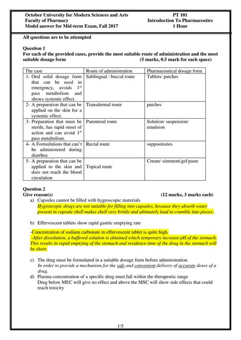 Solution Introduction To Pharmaceutics Exam With Answers Studypool