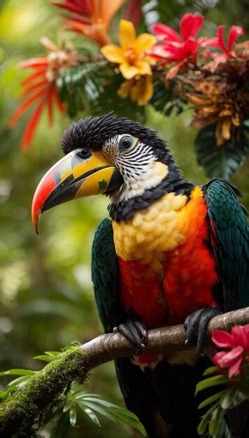 Parmi Les Arbres Luxuriants Le Toucan à Bec Coloré Avec Son Habitat