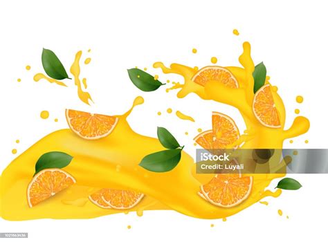 튀는 주스 우유 요구르트 오렌지 조각 오렌지 잎입니다 달콤한 오렌지 스플래시 포장 템플릿입니다 떨어지는 조각 3차원 형태에 대한