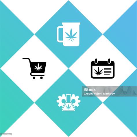 마리화나 테스트 튜브 컵 차와 달력과 아이콘쇼핑 카트를 설정합니다 벡터 건강 검진에 대한 스톡 벡터 아트 및 기타 이미지